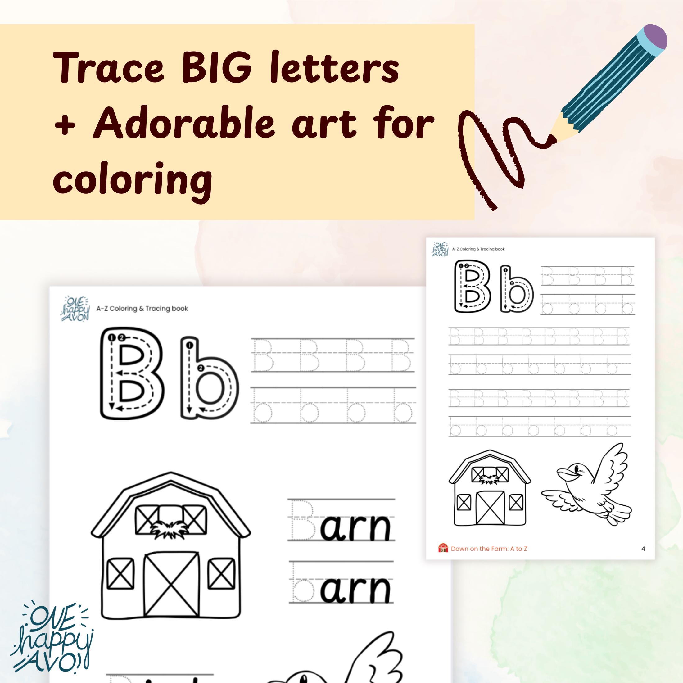 Farm A-Z Coloring Tracing Printable Pages for Preschool Kindergarten ...