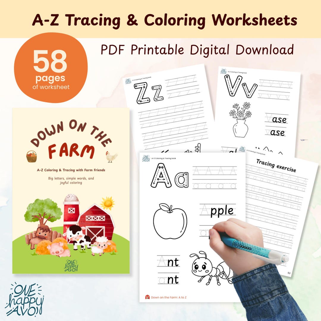 Farm A-Z Coloring Tracing Printable Pages for Preschool Kindergarten ...