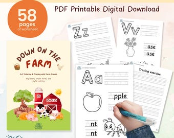 Farm A-Z Coloring Tracing Printable Pages for Preschool Kindergarten ...