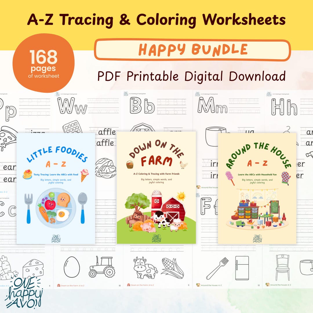 ABC Coloring Tracing Printable Bundle | Farm, Food, Home Themes (PDF ...