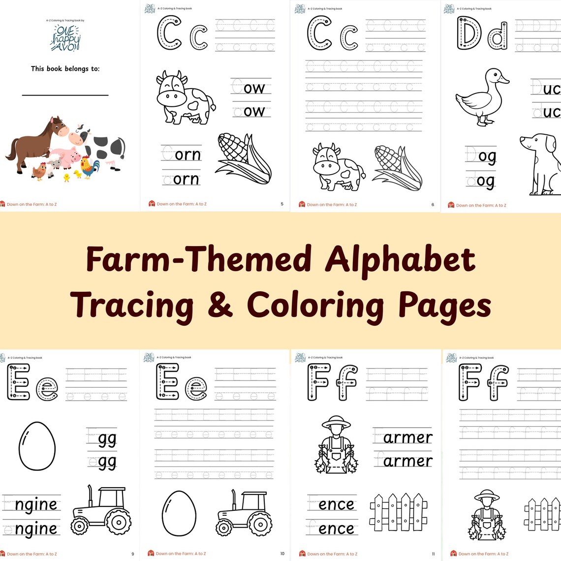 Farm A-Z Coloring Tracing Printable Pages for Preschool Kindergarten ...