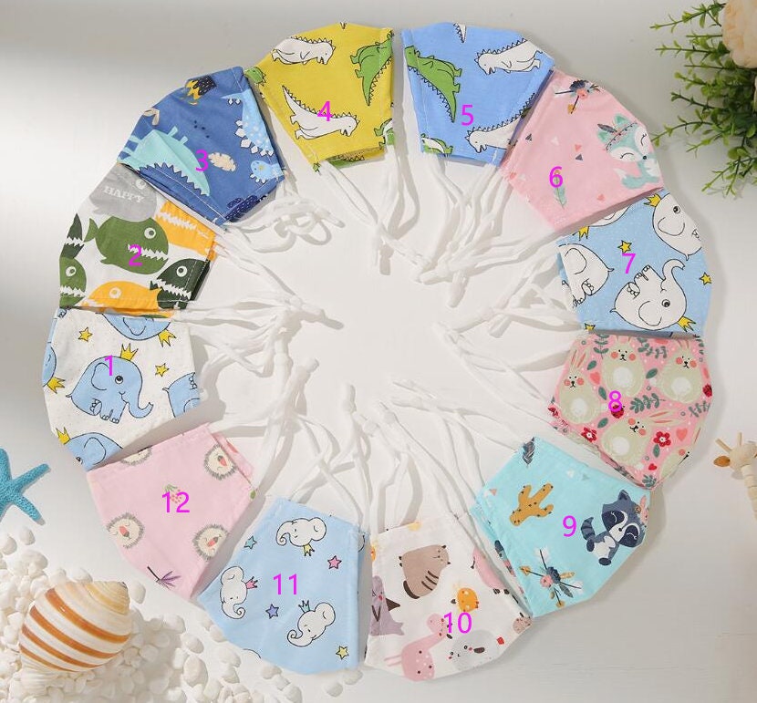 100% Cotton Cartoon Kids Face Mask Masks Adjustable Face Mask | Etsy