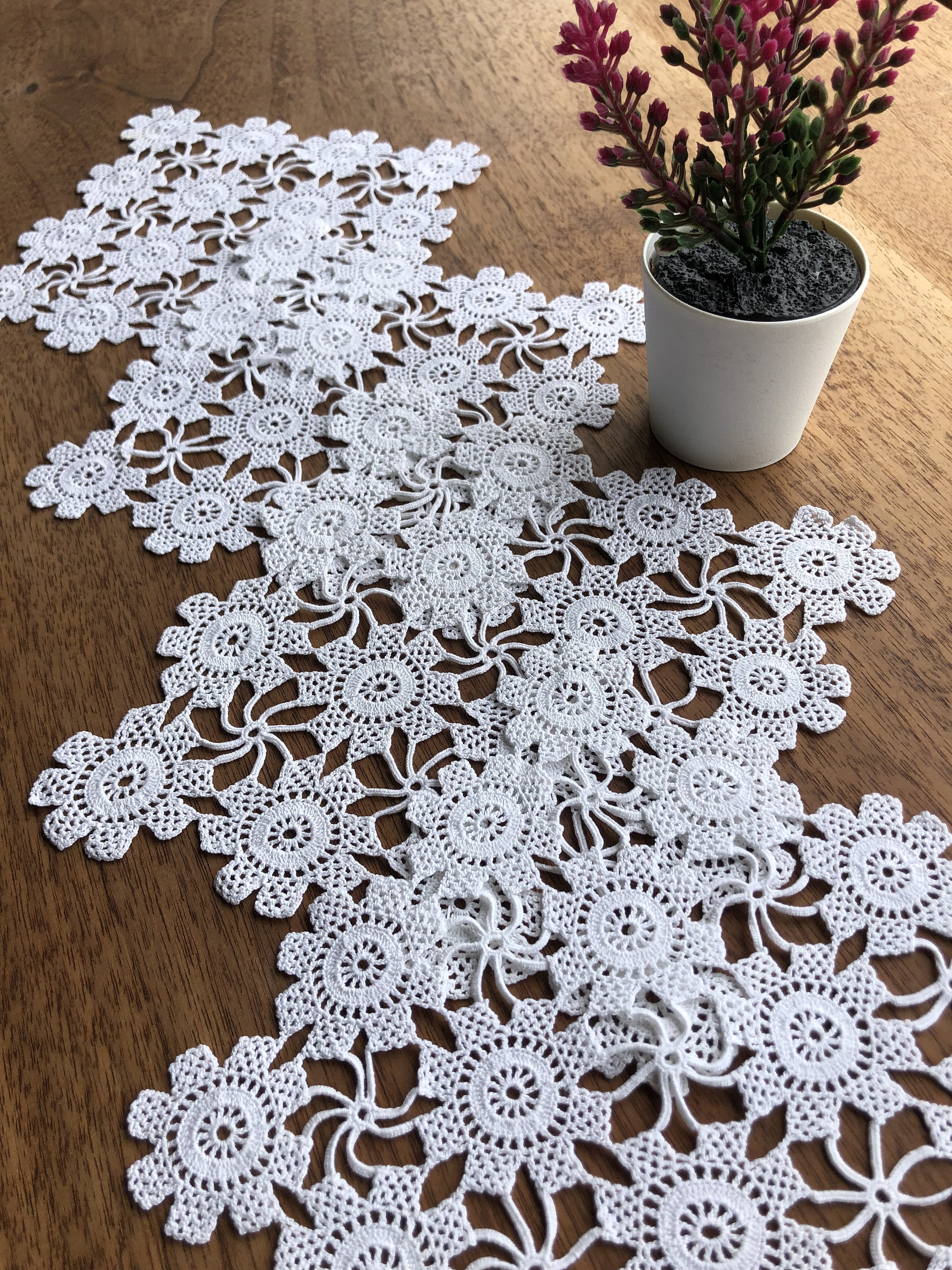 Vintage Crochet Doily Set,wedding Doilies,4 Piece Special Set,square ...