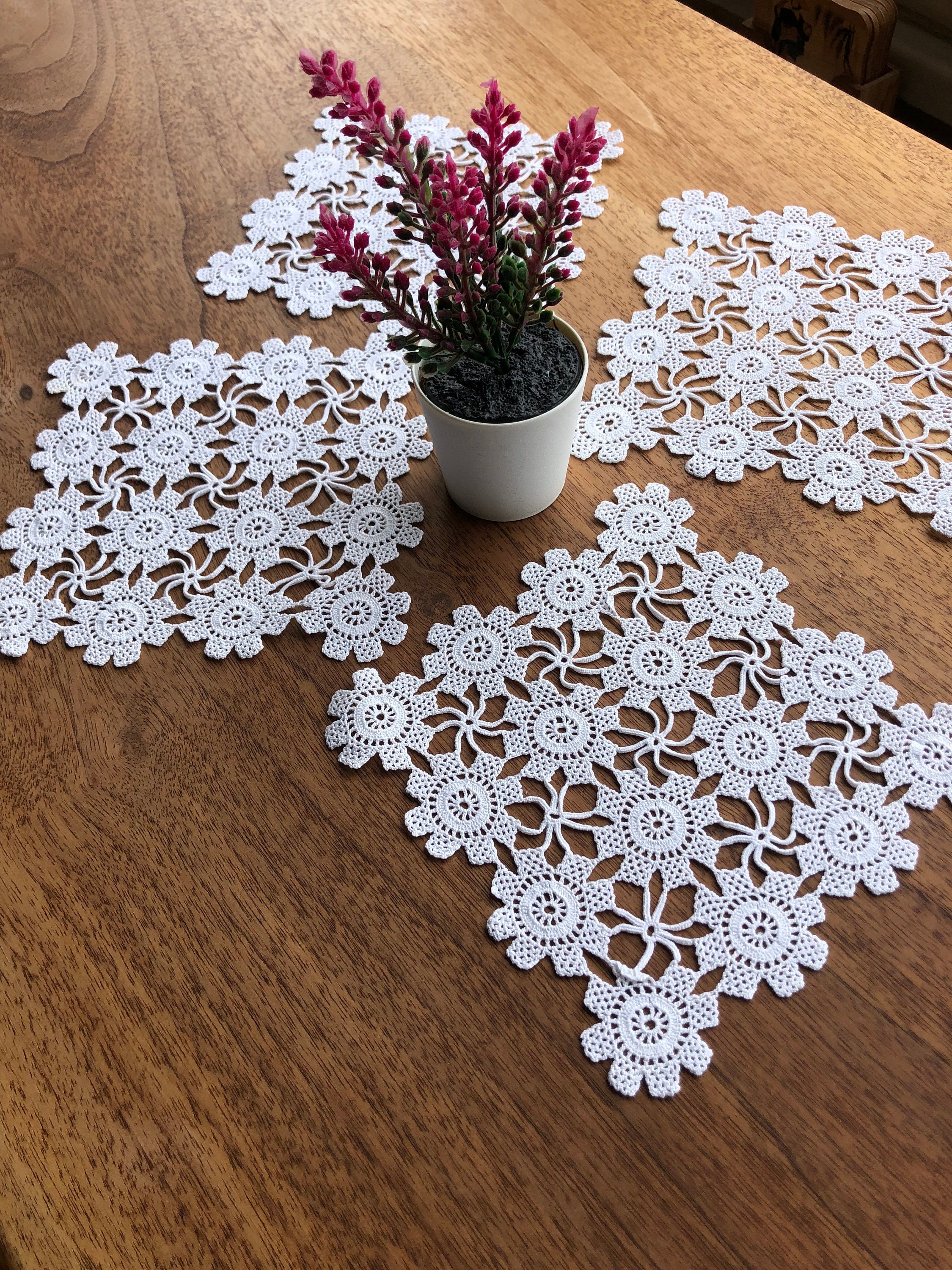 Vintage Crochet Doily Set,wedding Doilies,4 Piece Special Set,square ...