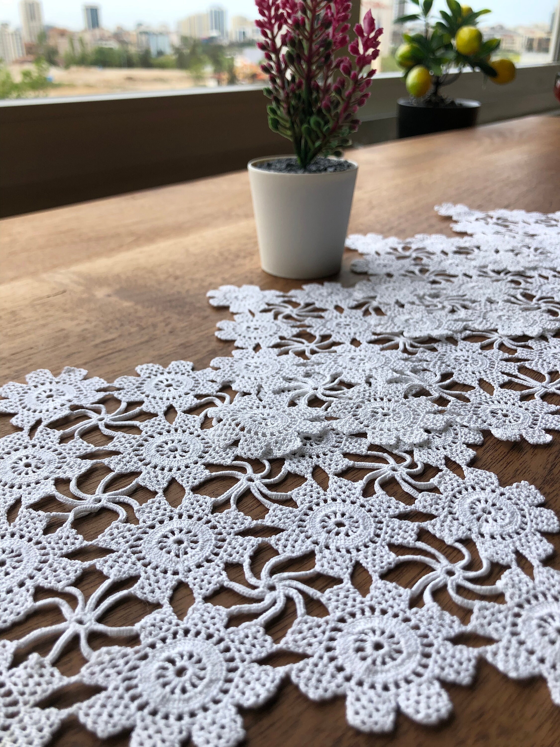 Vintage Crochet Doily Set,wedding Doilies,4 Piece Special Set,square ...