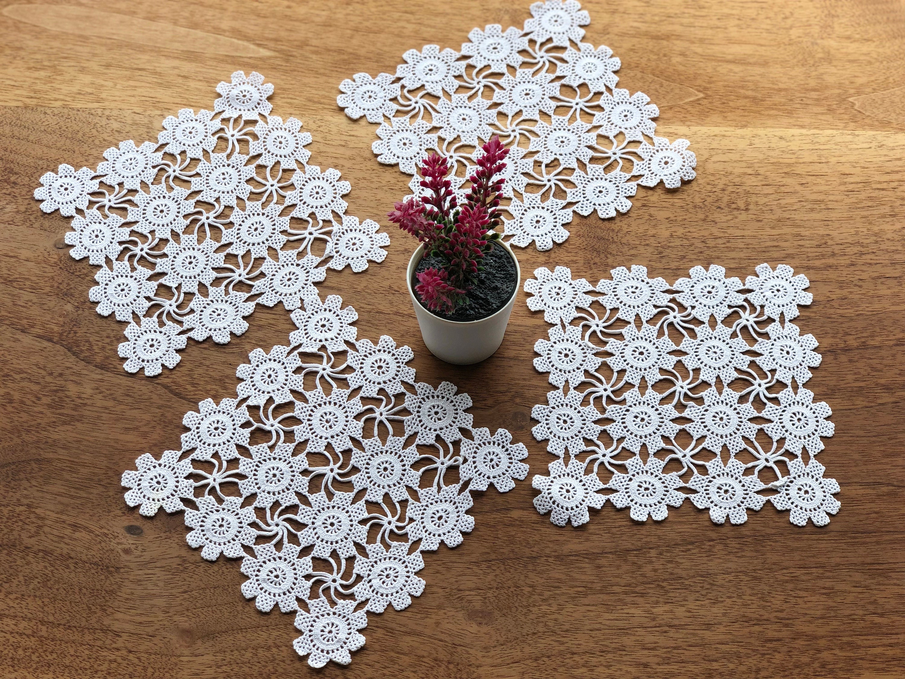 Vintage Crochet Doily Set,wedding Doilies,4 Piece Special Set,square ...