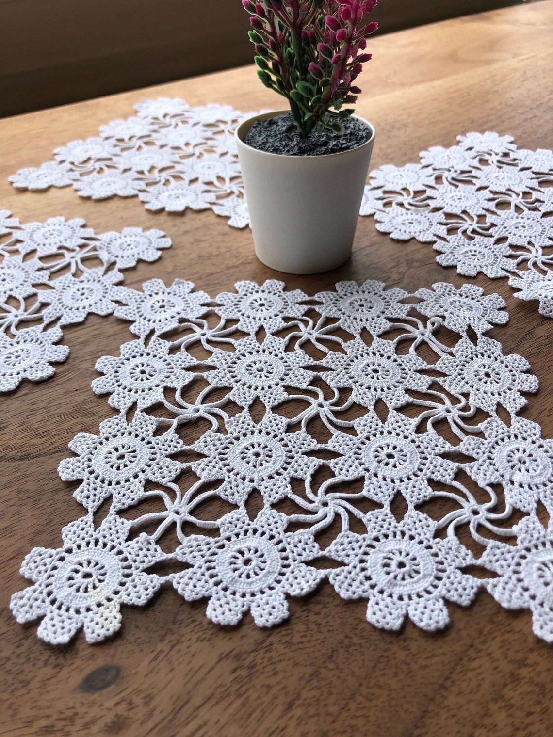 Vintage Crochet Doily Set,wedding Doilies,4 Piece Special Set,square ...