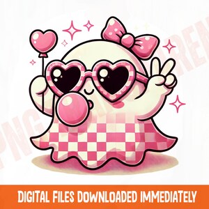 Cute Girly Ghost Blowing Bubble PNG, Retro Halloween Ghost PNG ...