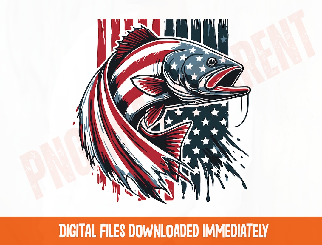 American Flag Fish Png, Patriotic Fishing Png, USA Flag Bass Png ...