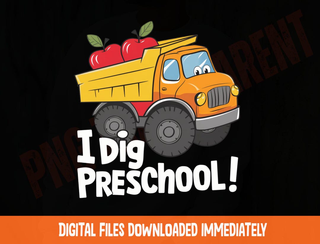I Dig Preschool Design: Cartoon Excavator & Apple (PNG) - Etsy