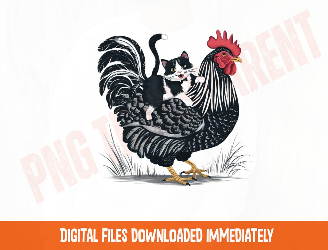 Funny Cat Riding Chicken PNG: Farmhouse Comedy Sublimation - Etsy