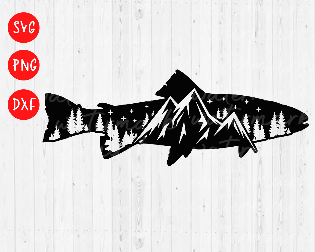 Fish and Mountains Svg Fish and Trees SVG Trout SVG Fishing - Etsy