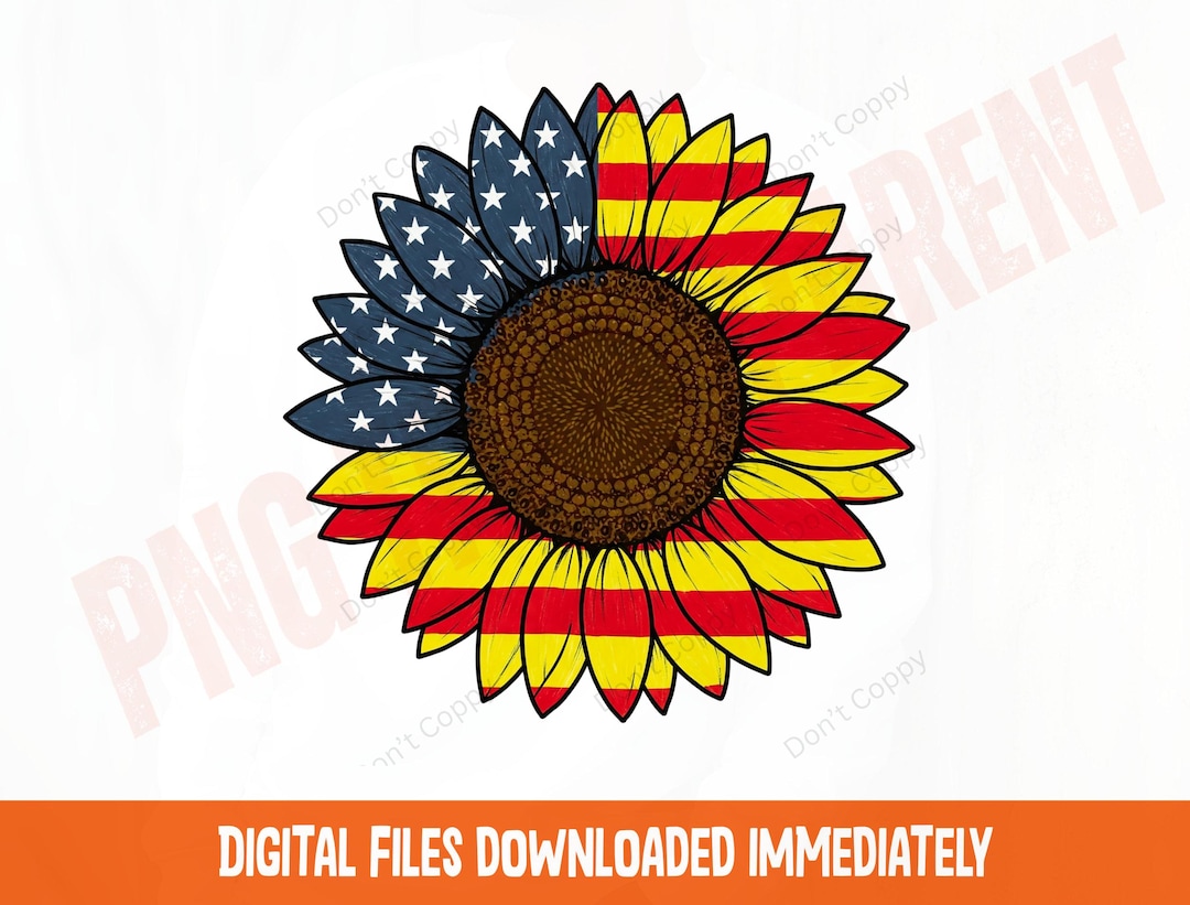 American Flag Sunflower Png, Patriotic Sunflower Png, Half Flag ...