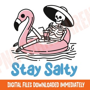 Minimalist Stay Salty Skeleton Flamingo Float Svg, Summer Beach ...