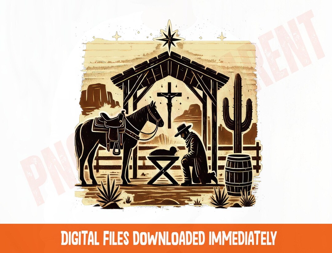 Rustic Cowboy Nativity Scene PNG: Western Christmas Sublimation Design ...