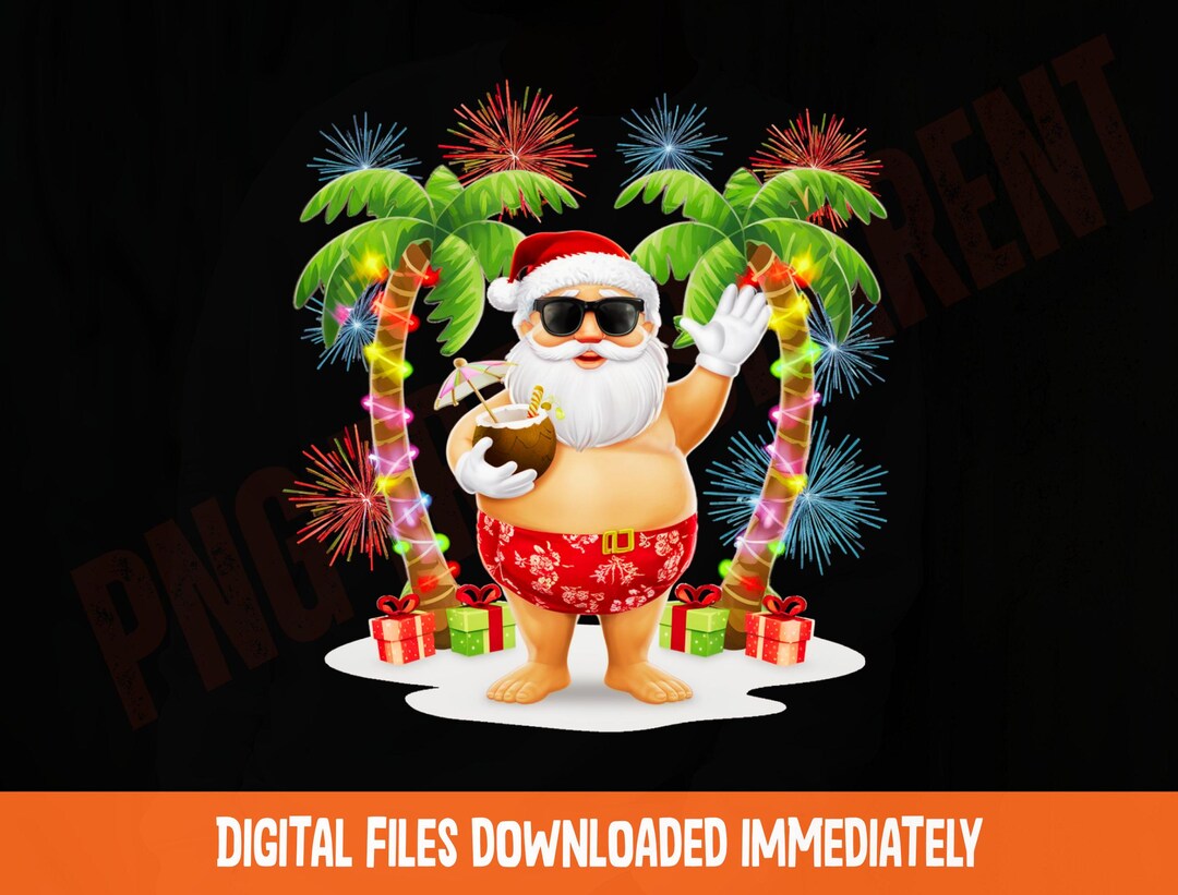 Santa Hawaiian Design, Christmas Palm Tree PNG, Festive Hawaiian Santa ...