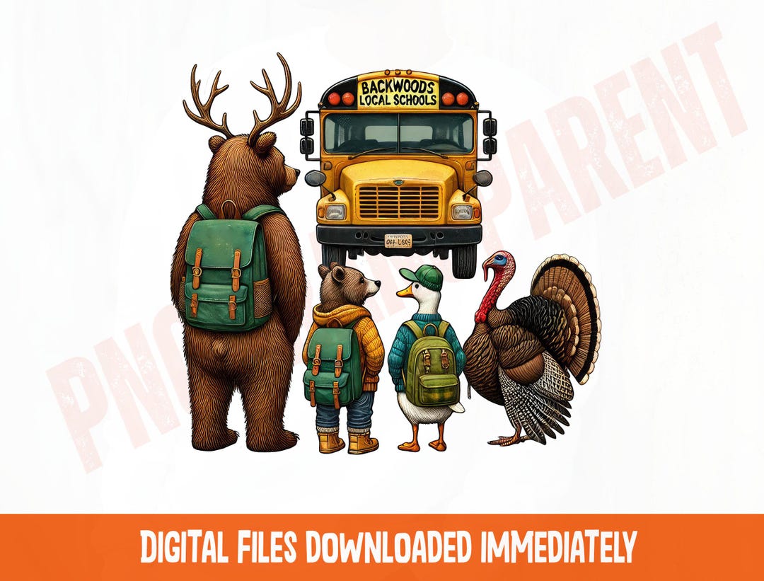 Backwoods School Bus PNG: Woodland Animals Graphic (digital Download ...