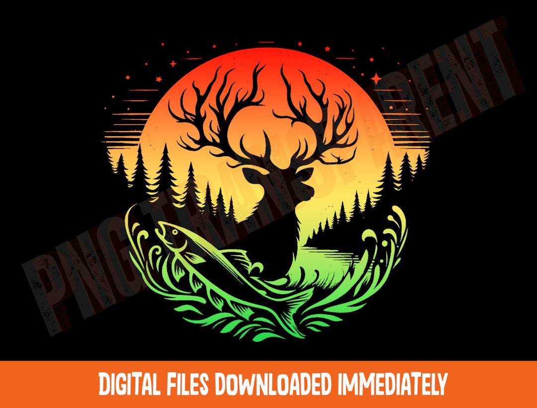 Deer Fish Tree Design: Hunting Camping PNG (digital Download) - Etsy