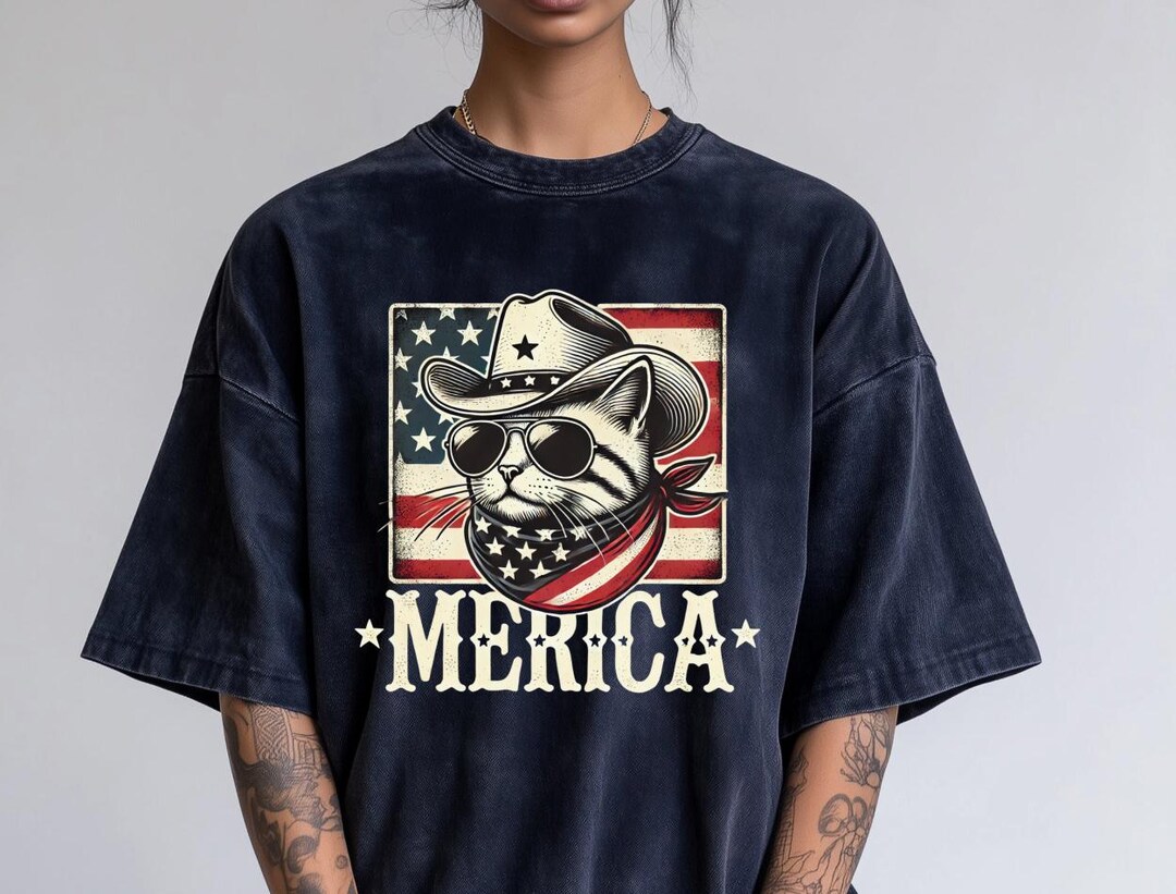 Merica Cat Png, Patriotic Cowboy Cat Sublimation, American Flag Bandana ...