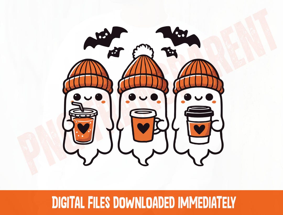 Cute Coffee Ghosts Png, Halloween Ghost Svg Png, Cozy Autumn Ghosts ...