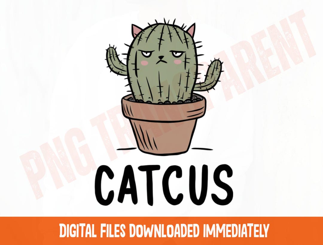 Funny Cat Cactus Png, Cute Catcus Illustration Png, Cartoon Cat Plant ...
