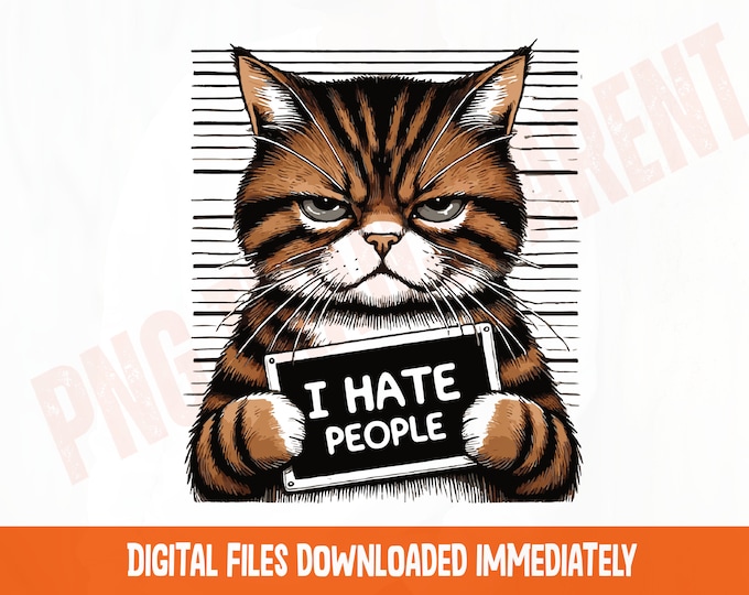 Stern Tabby Cat Mugshot SVG | Funny 'I Hate People' Cat Meme ...