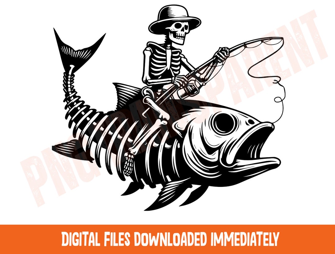 Funny Fisherman Skeleton Riding Fish SVG PNG (digital Download) - Etsy