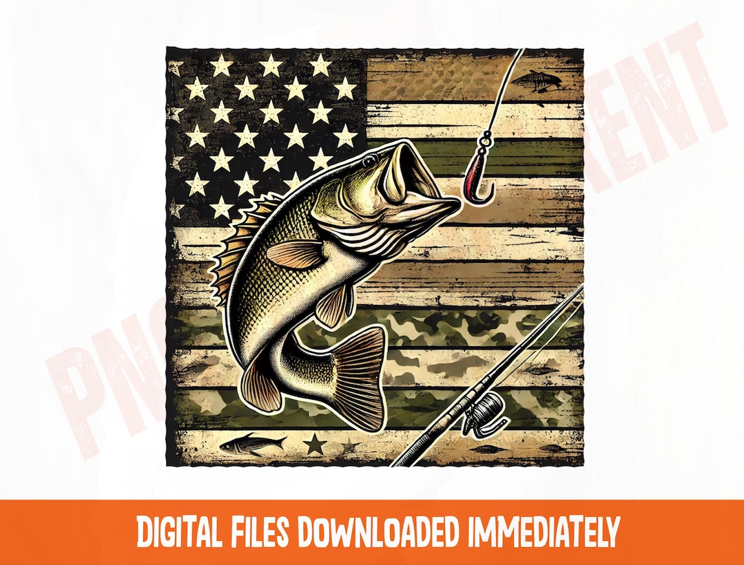 Fishing American Flag Camo Png, Patriotic Bass Fishing Sublimation ...