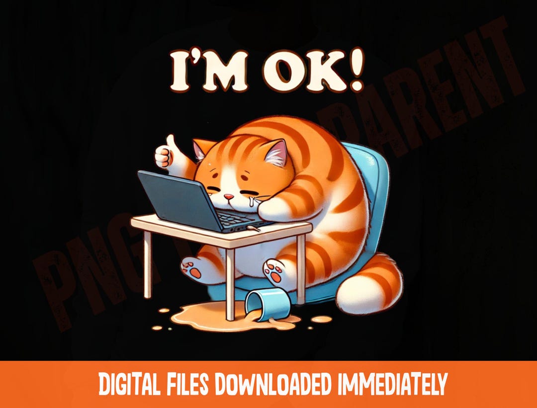 Cat Working on Laptop Png, Funny Cat Meme Png, Overworked Cat Graphic ...