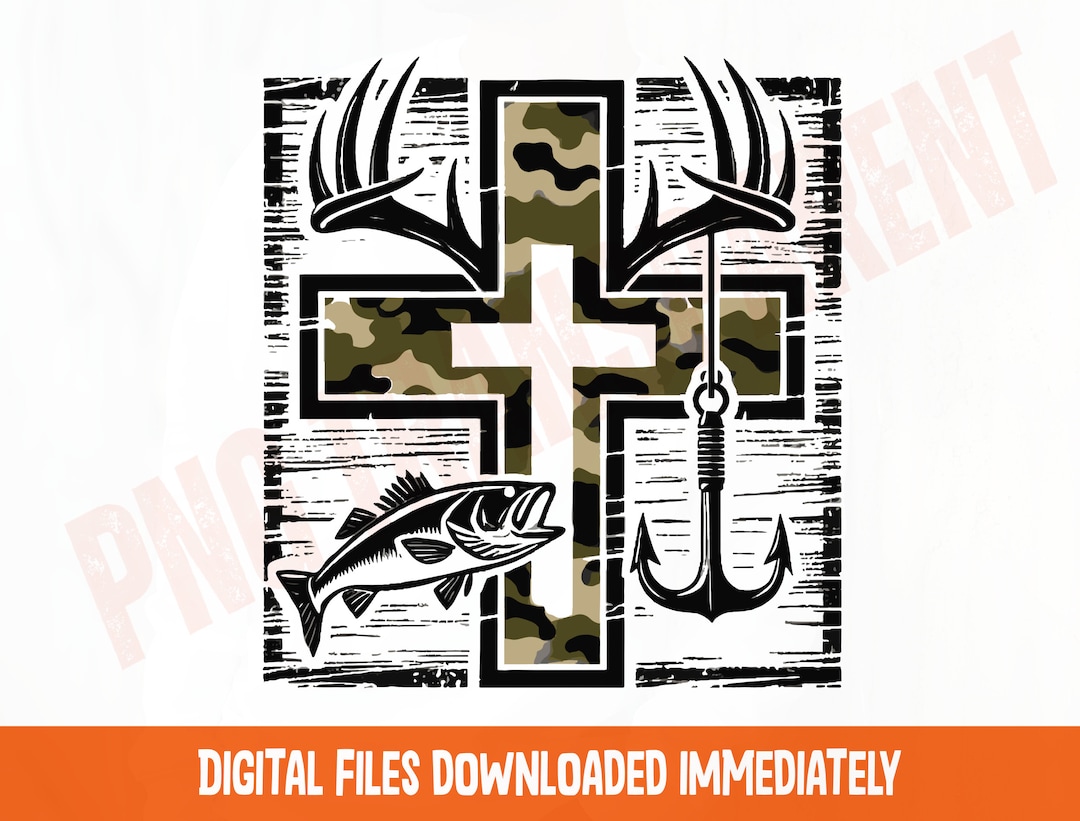 Camo Cross Fishing Png, Christian Hunting Png, Patriotic Outdoor Png, Camouflage Cross Png ...