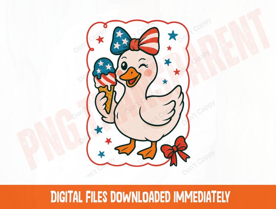 Patriotic Goose Ice Cream Bow Png, 4th of July Cute Goose Sublimation ...