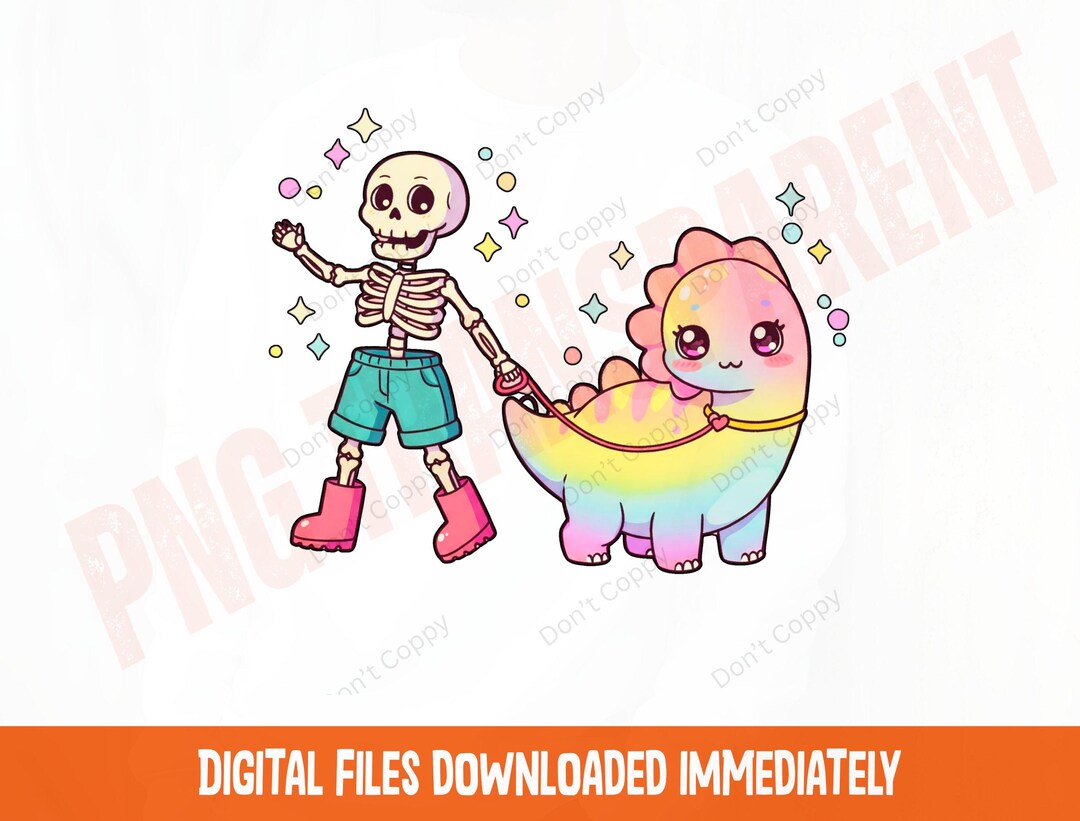 Skeleton Dinosaur Png, Cute Skeleton Png, Sublimation Design, Kawaii ...