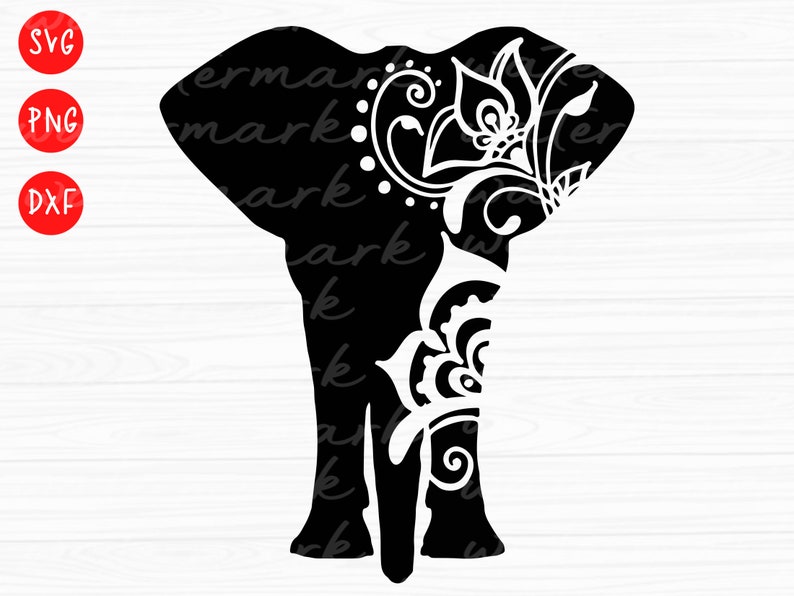 Floral Elephant SVG: Flower Animal Clipart, Cutting Files (digital ...