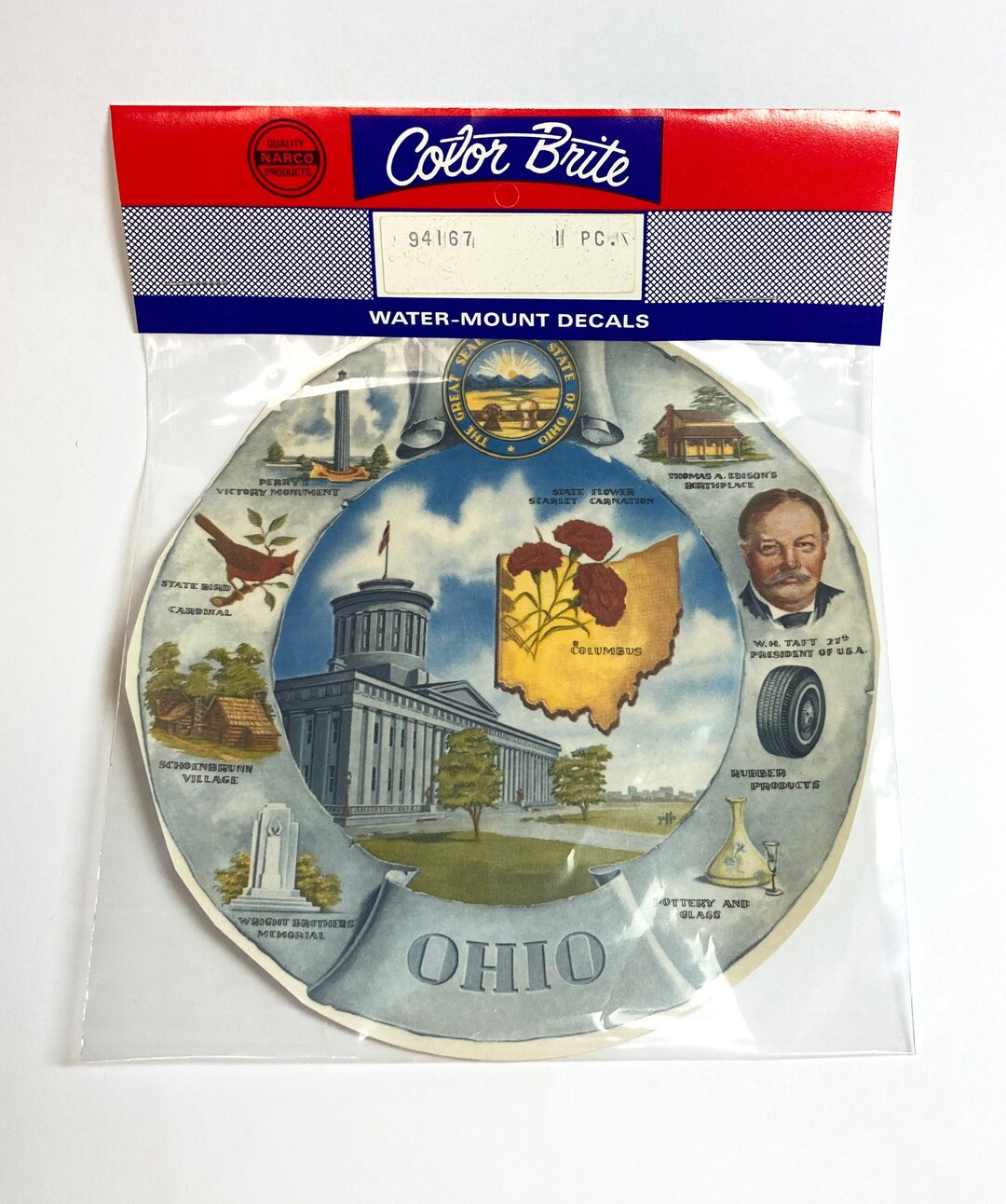 Vintage Ceramic Decal: "state Emblem of Ohio" Water-mount, Kiln Fire ...