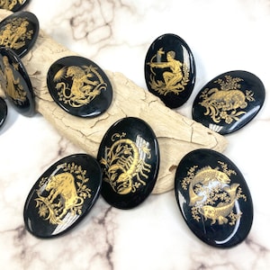 ZODIAC Signs, Large Cabochons: Vintage Black Glass Oval Inserts, Choose ...