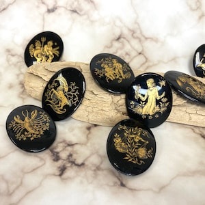 ZODIAC Signs, Large Cabochons: Vintage Black Glass Oval Inserts, Choose ...