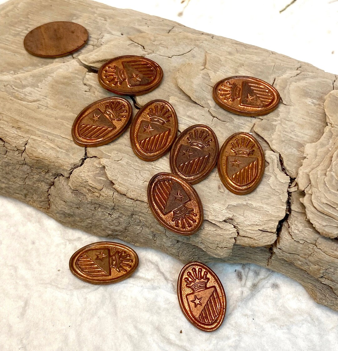 Oval Crest Emblem Stamped Copper Vintage: Embossed Pressed Metal ...