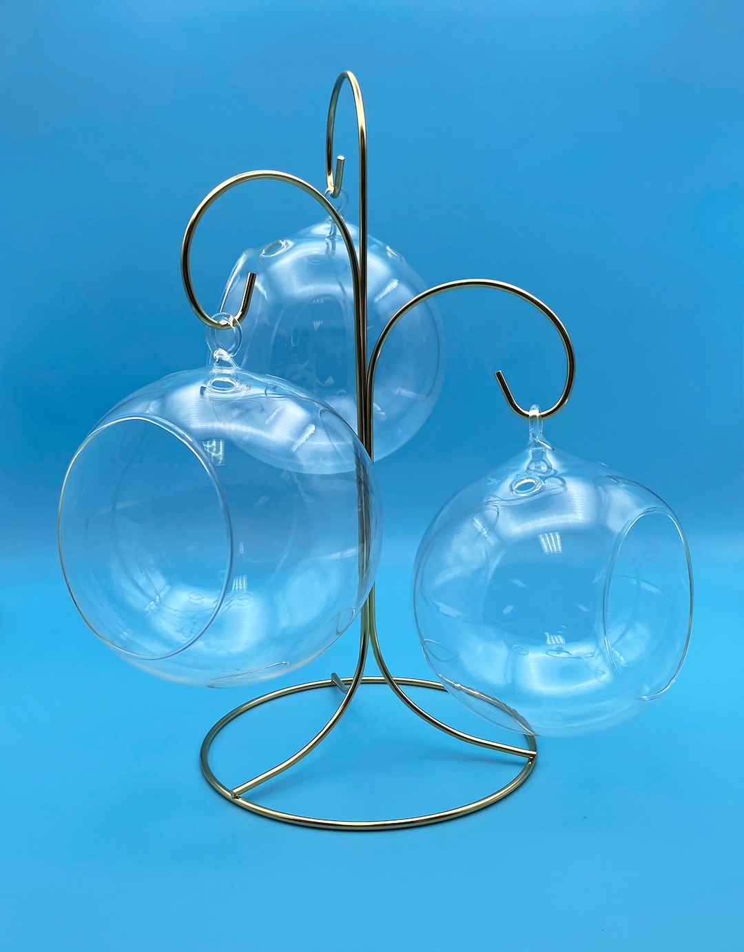 3-hook Metal Display Stand and 4-1/2" Round Glass Terrariums - Etsy