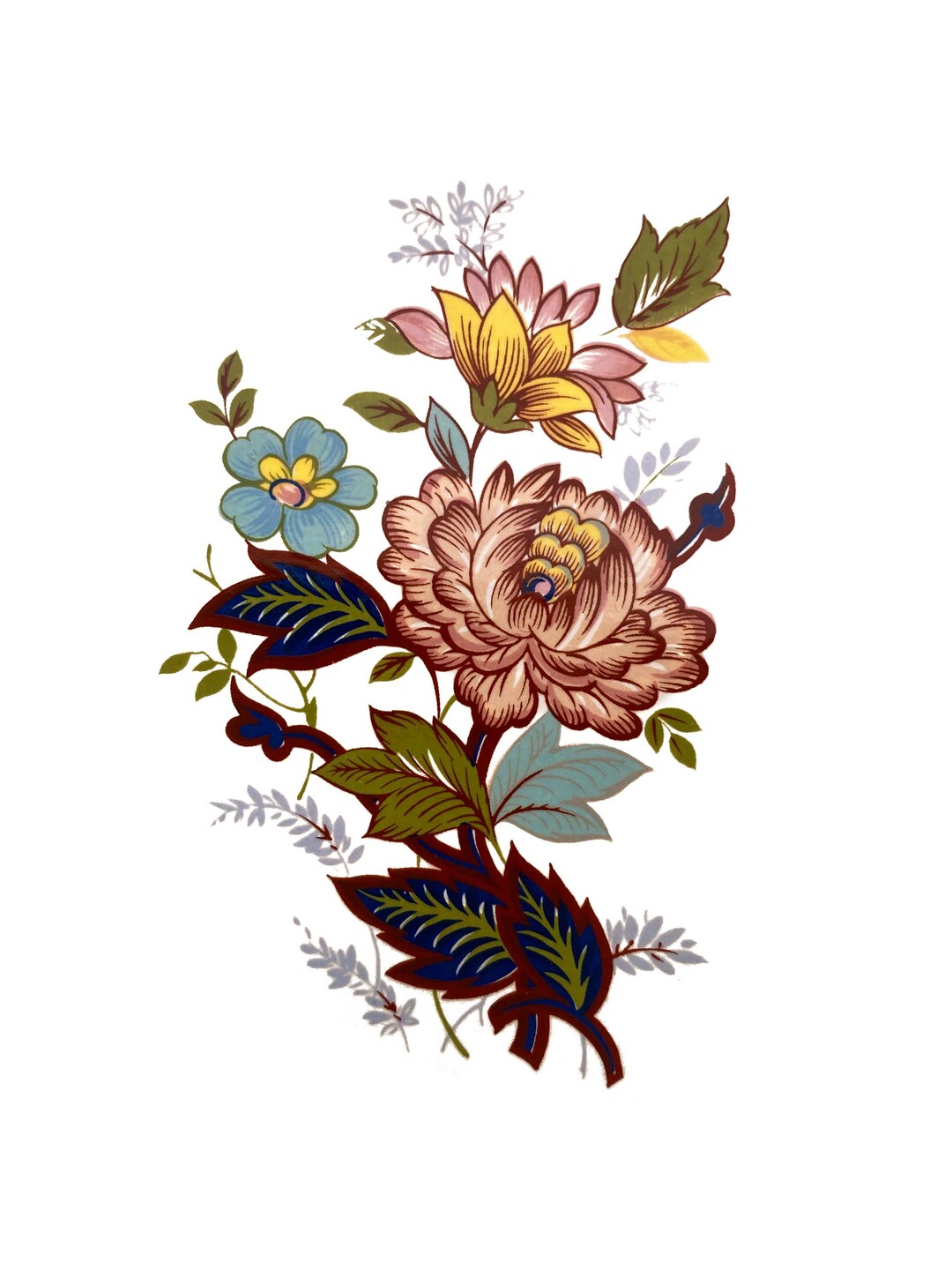 Stylized Jacobean Floral Ceramic Decals: Vintage, Water-mount, Kiln ...
