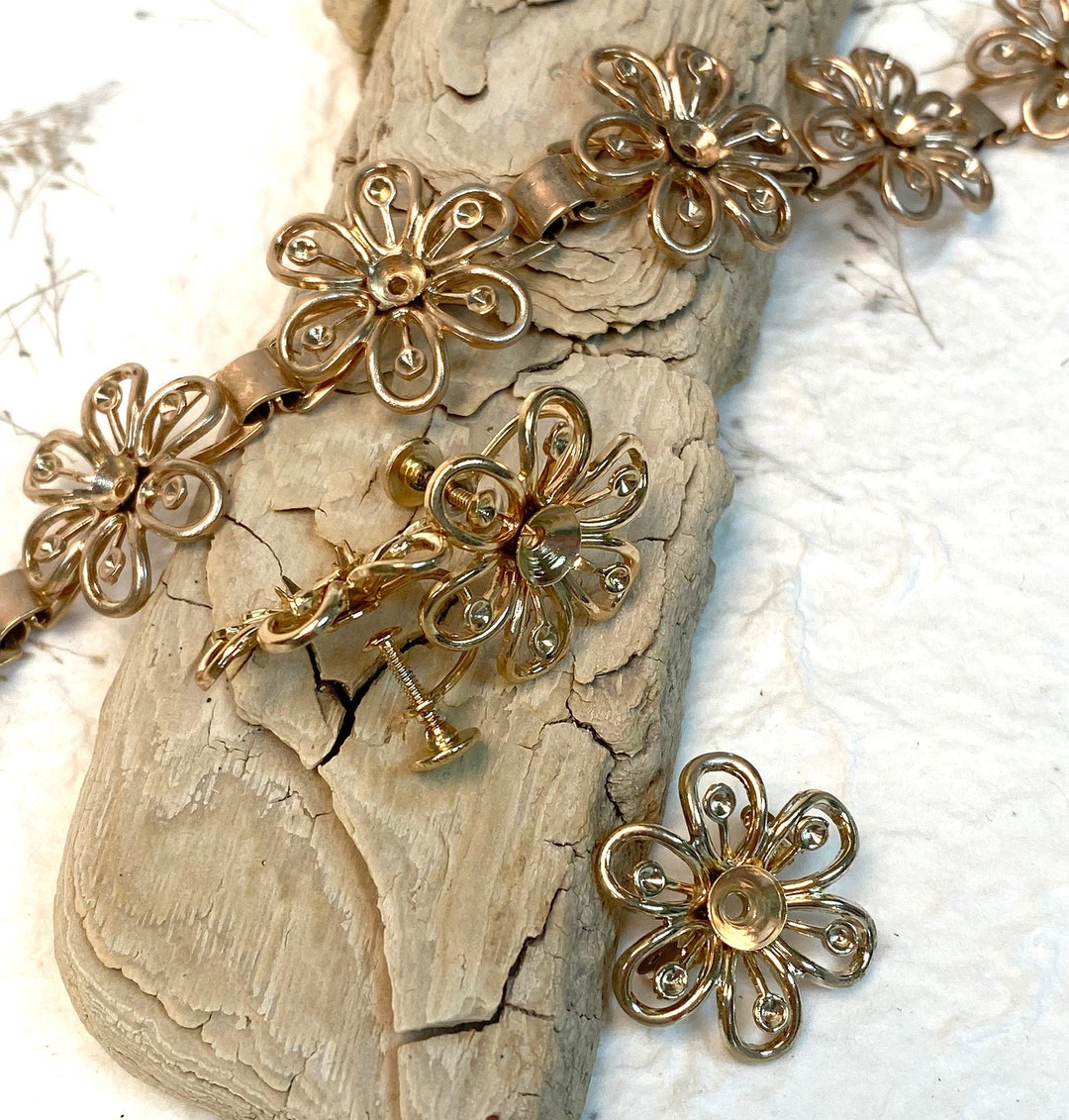 DIY Flower Jewelry Kit Includes Goldtone Bracelet, Screw-back Earrings ...