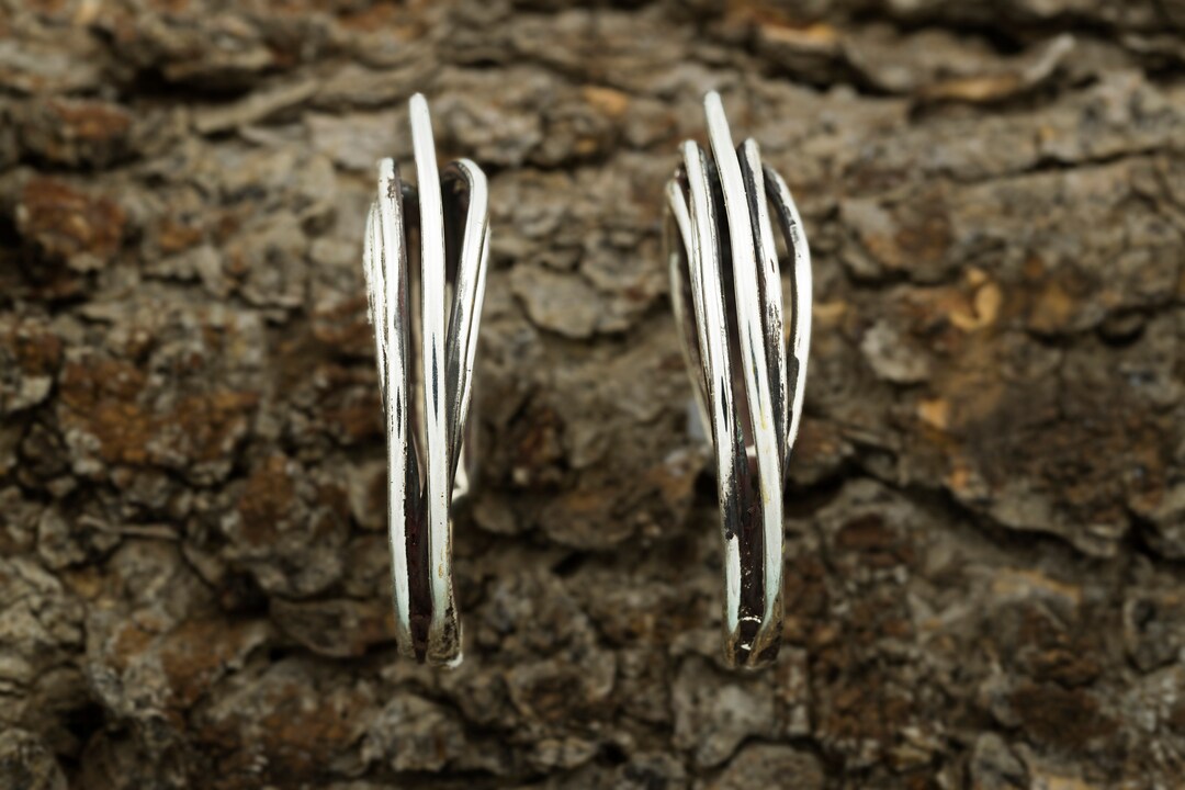 String Hoop Earrings 14K Gold Post - Etsy