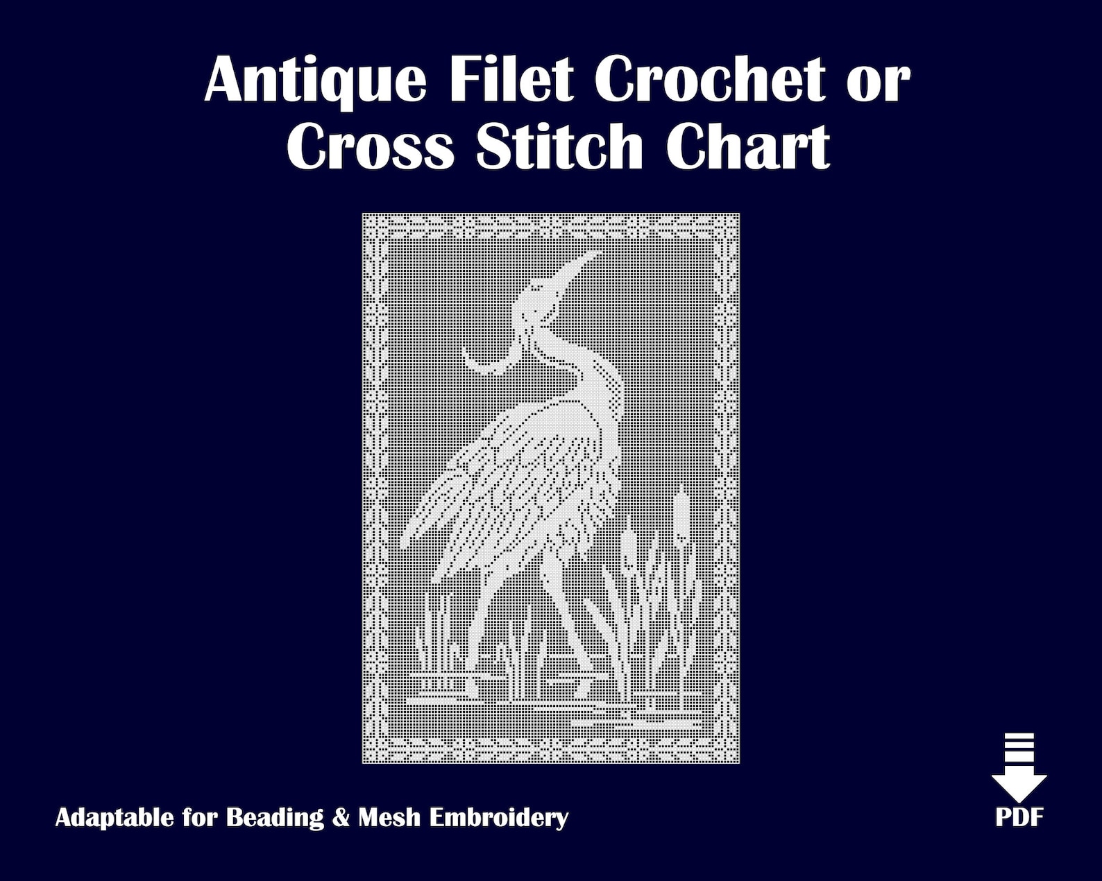Pattern Chart for Filet Crochet / Cross Stitch - Heron - Etsy