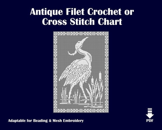 Pattern Chart for Filet Crochet / Cross Stitch Heron - Etsy