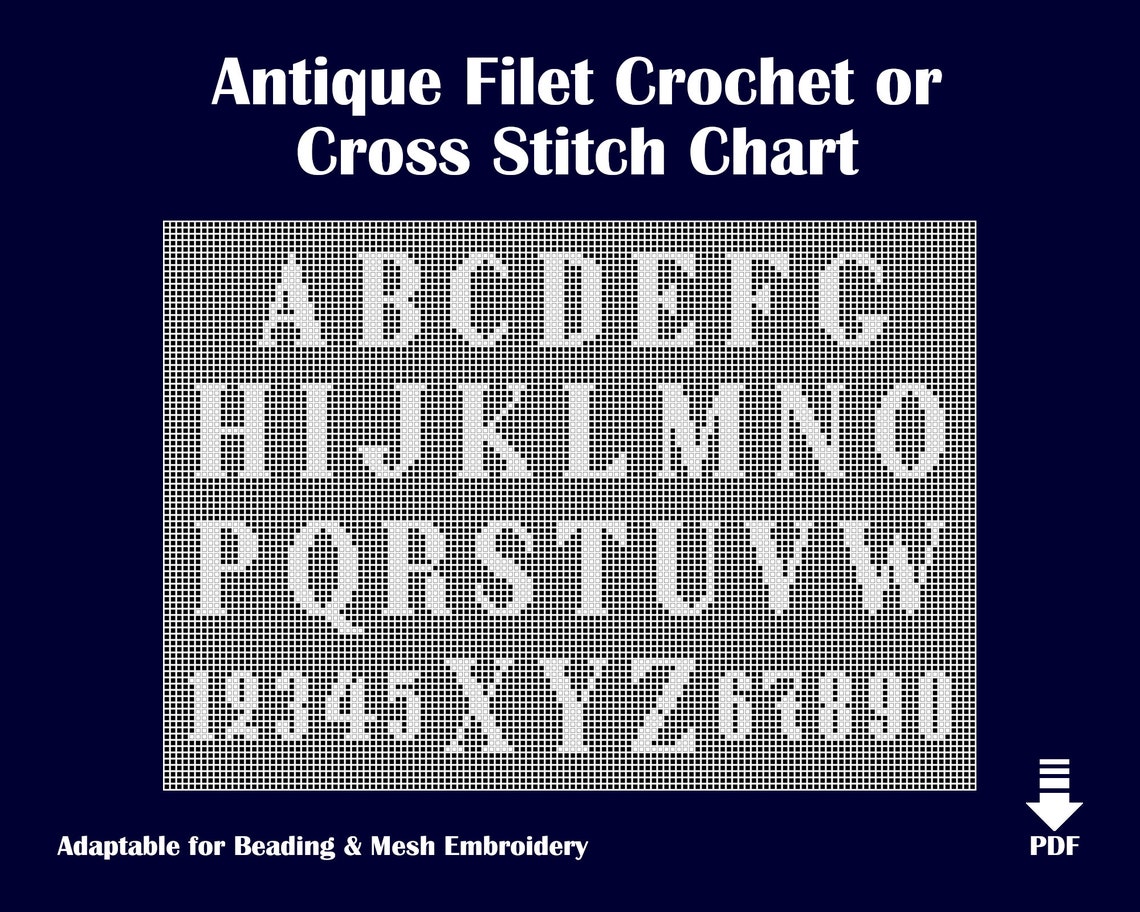 Reproduction Antique Pattern Chart for Filet Crochet / Cross Stitch ...