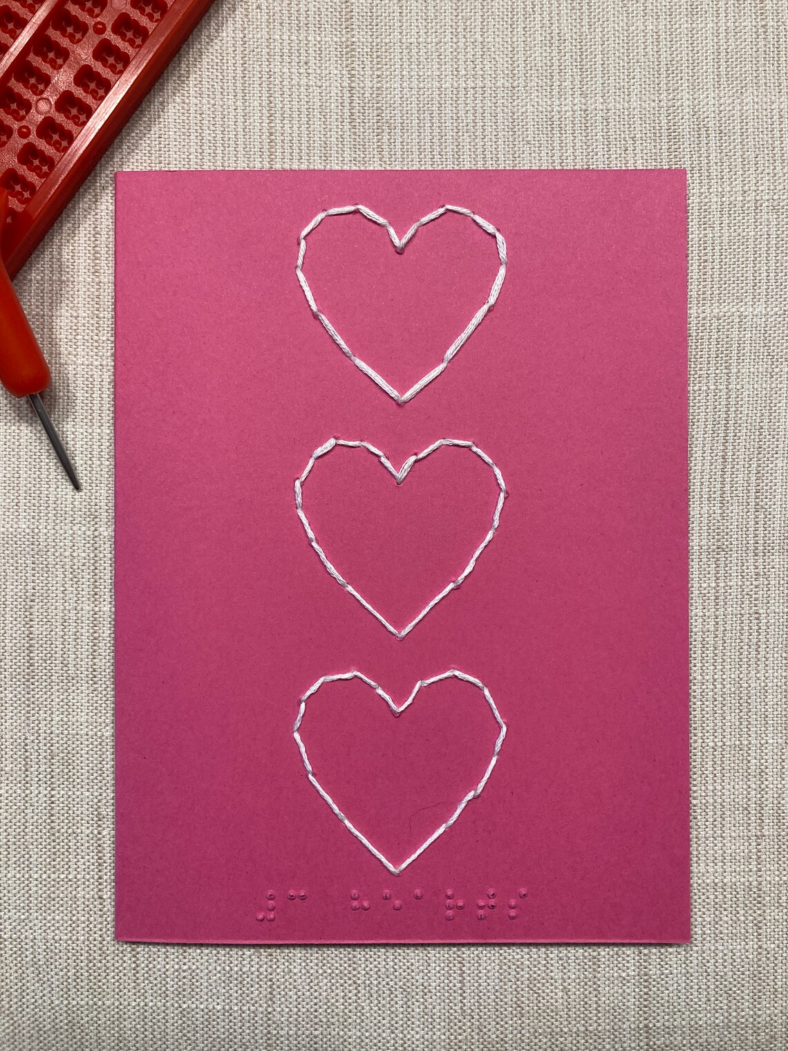 Triple Hearts - Embroidered Braille Card - Etsy