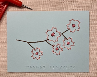 Flowers Embroidered Braille Card - Etsy