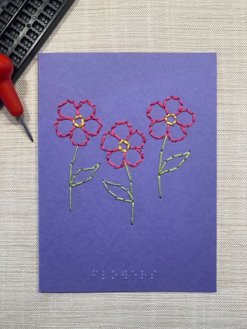 Flowers - Embroidered Braille Card - Etsy