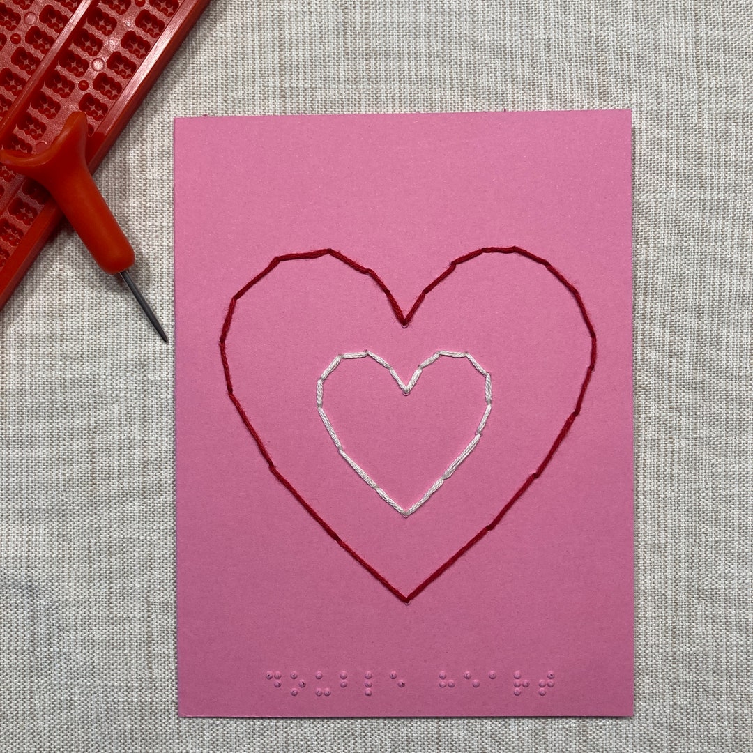 Double Heart - Embroidered Braille Card - Etsy