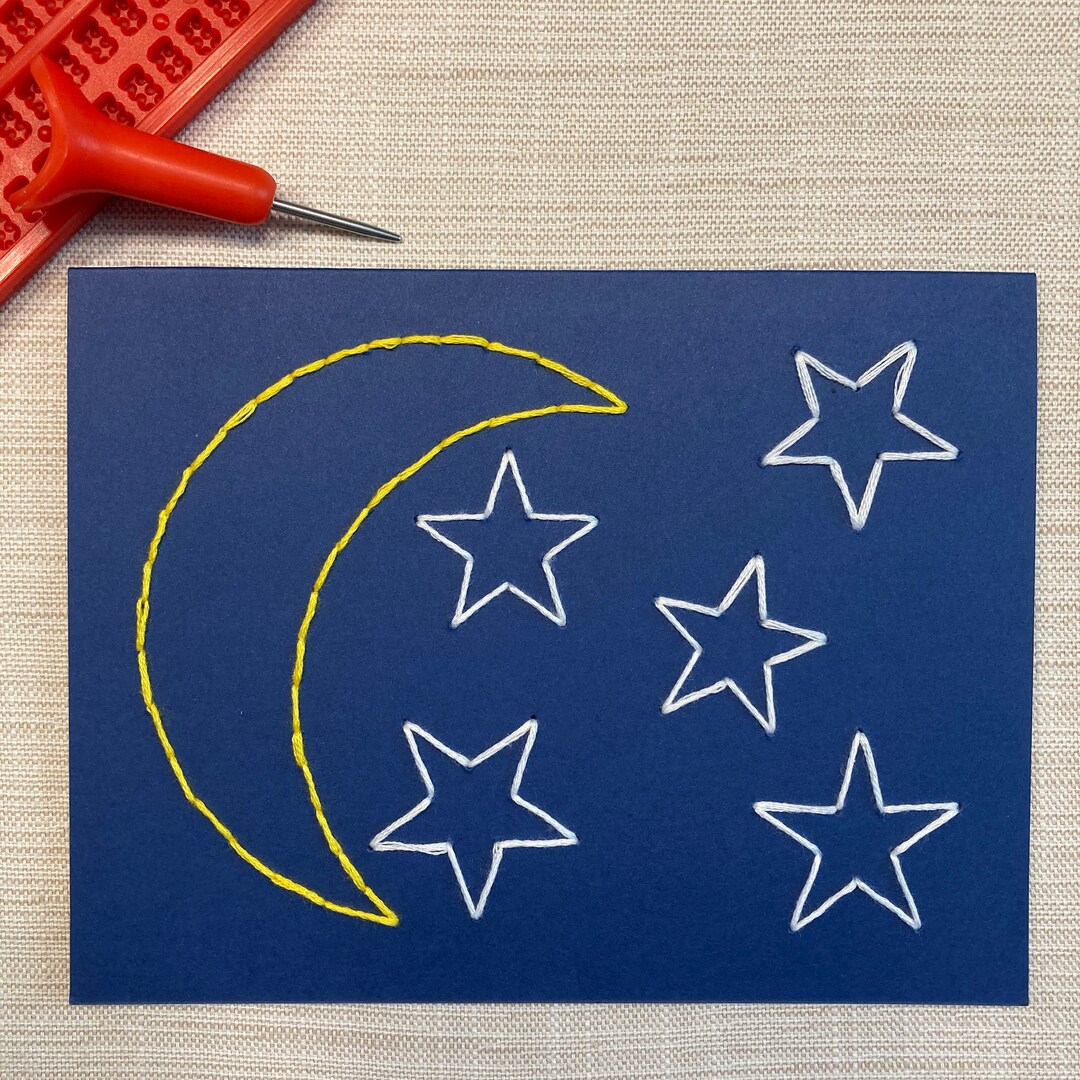 Moon and Stars Embroidered Braille Card - Etsy