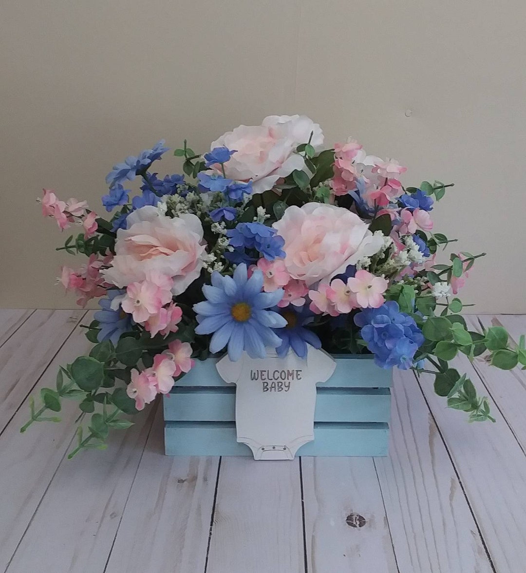 Welcome Baby Gender Reveal Floral Arrangement - Etsy